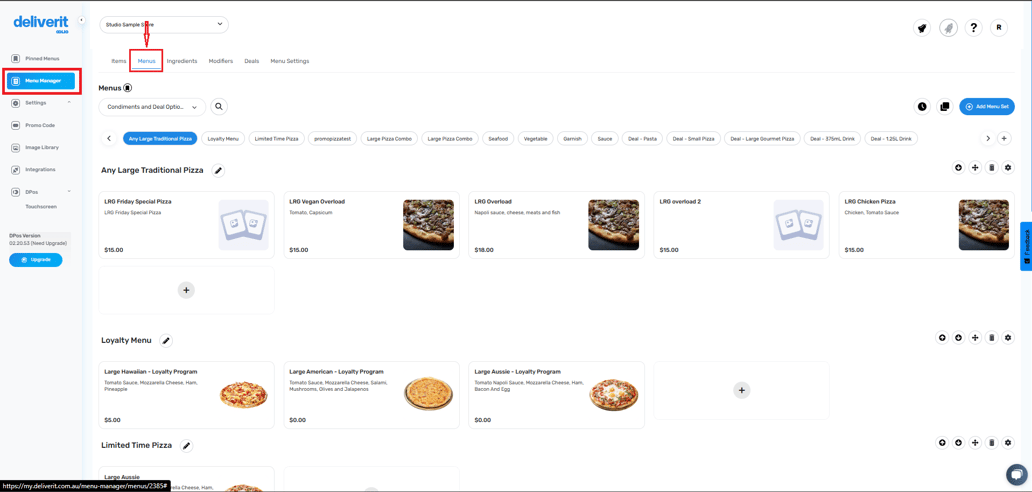 How to Create a New Menu Set on Deliverit Studio